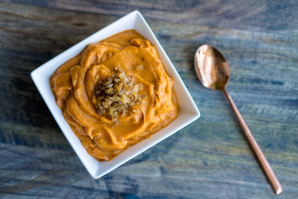 Sweet Potato Puree with Honey and Crispy Shallots - Nourish Evolution